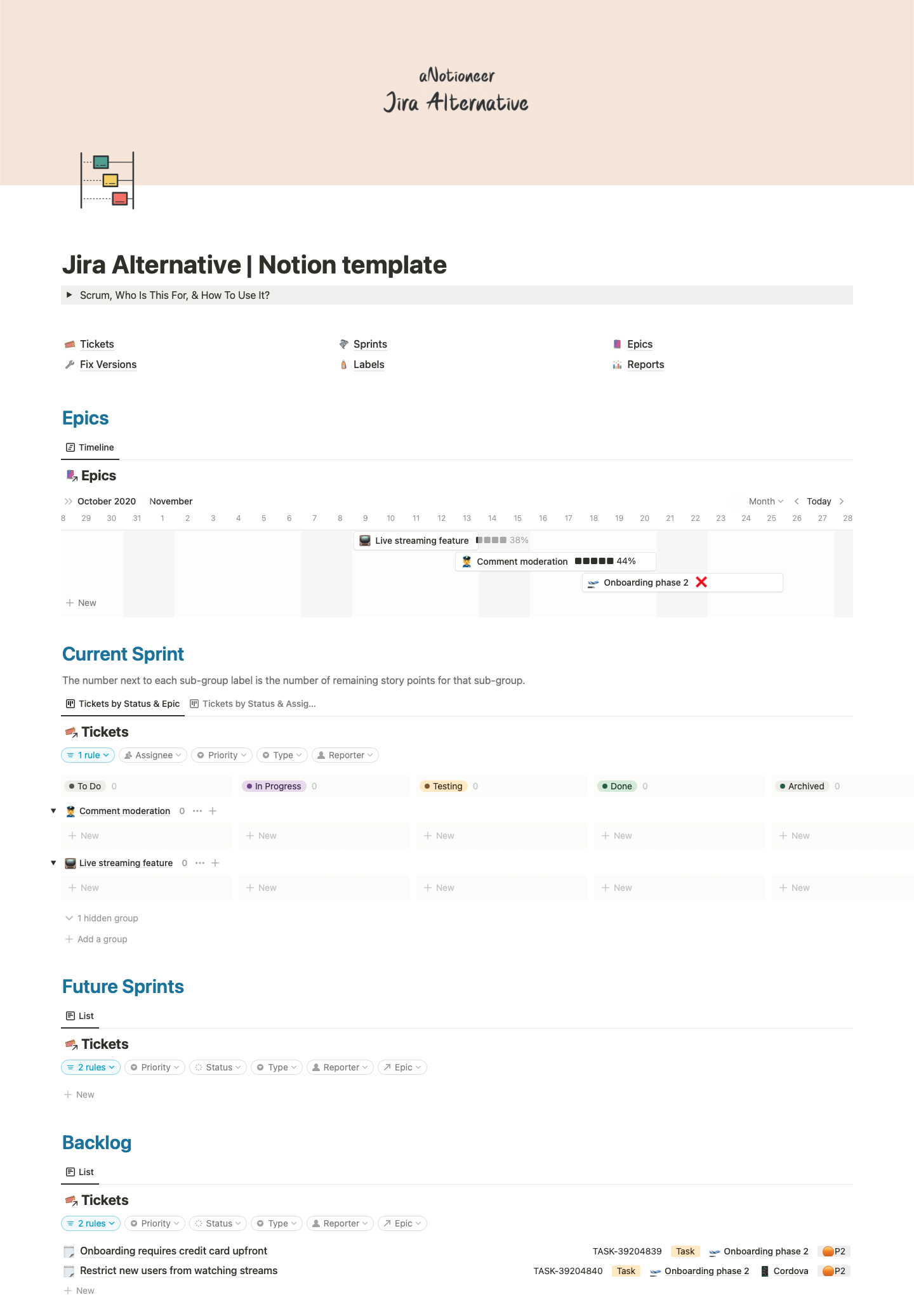 Jira Alternative | Notion Template